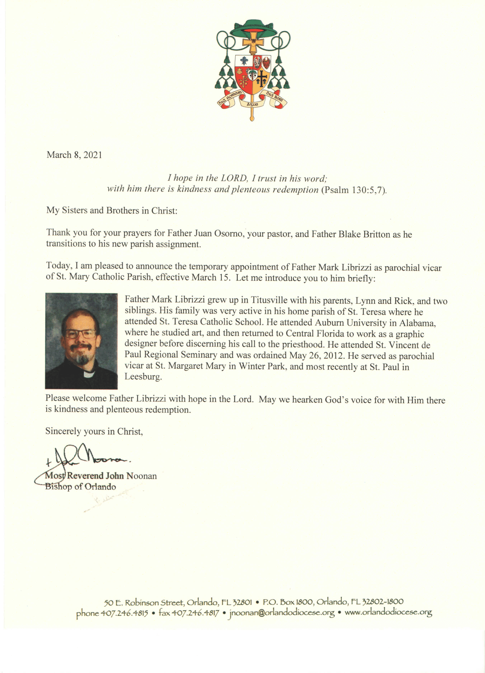 Welcome Fr. Mark Librizzi - St. Mary